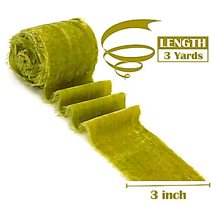 MEEDEE Moss Velvet Ribbon 3 Inch Moss Velvet Ribbon Fringe Velvet Ribbon Raw Edge Silk Velvet Ribbon for Wreaths, Flower Bouquet, Photography, Dress Sash, Baby Shower, Wedding Decor (3 Yards)