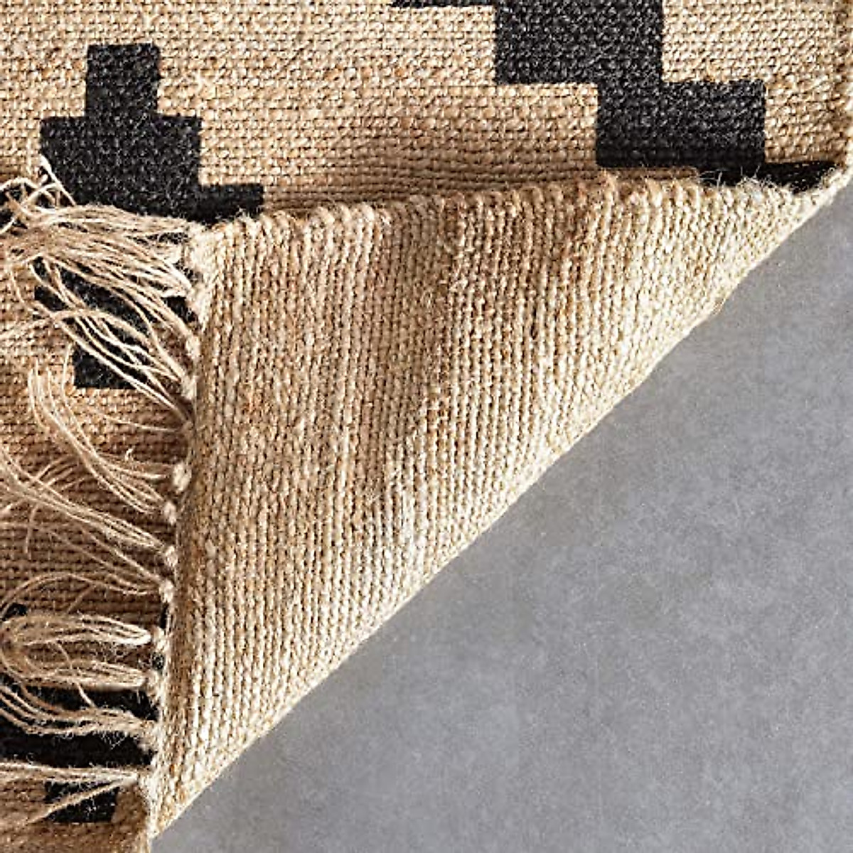 Well Woven Lebbiah Natural & Black Color Hand-Woven Chunky-Textured Jute Tribal Geometric Area Rug (8' x 10')