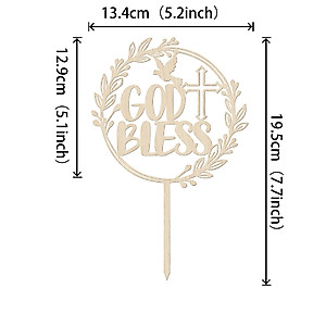 1 Pack God Bless Cake Topper Glitter Dove Cross Christening Wooden First Communion Cake Pick Religious Baptism God Bless Cake Decorations for Religious Theme Party Baby Shower Birthday Party Supplies
