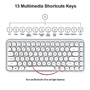 NACODEX 308I Wireless Bluetooth Keyboard, Compact 84 Keys Retro Round Keycaps Mini Keyboard, Portable Computer Keyboard with Quiet Chocolate Keys for Windows/iOS/Android (White)