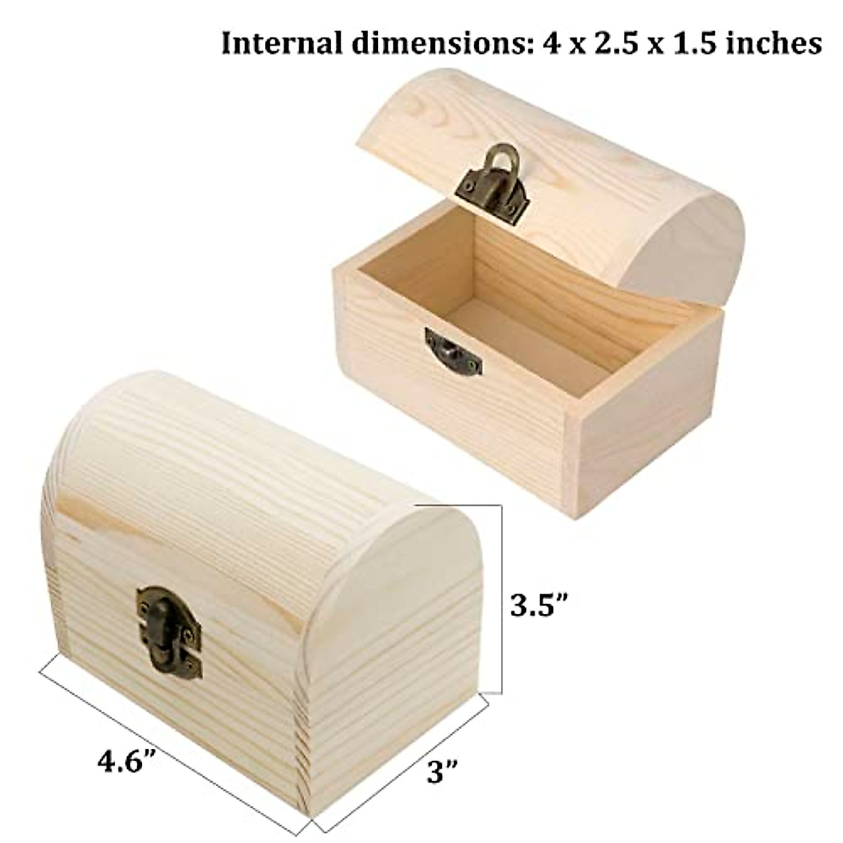 Hsiwto Plain Unfinished Wood Box, Unpainted Wooden Jewelry Box DIY Craft Storage Treasure Chest Toy Case
