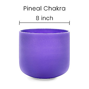 TOPFUND 432 Hz Violet A# Note Crystal Singing Bowl 8 inch Pineal Chakra with Heavy Duty Carrying Case and Suede Mallet