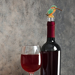 Cabilock Bird Wine Bottle Stopper Zinc Alloy Metal Wine Bottle Stopper with Ceramic Kingfisher Bird Figurine Metal Vacum Wine Stopper Wine Glass Corks Patry Favor Gift Golden