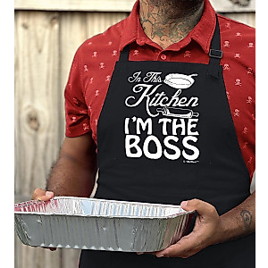 In This Kitchen I'm The Boss Funny Apron for Kitchen Two Pocket Apron Black [PPP]