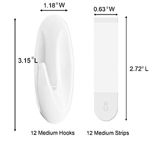 Designer Wall Hooks for Hanging 12 Hooks Medium, Removable Adhesive Bathroom Towel Hooks, Heavy Duty 12 Strips Hooks Damage Free for Key Holder, Coat, Door, Shower Hanging