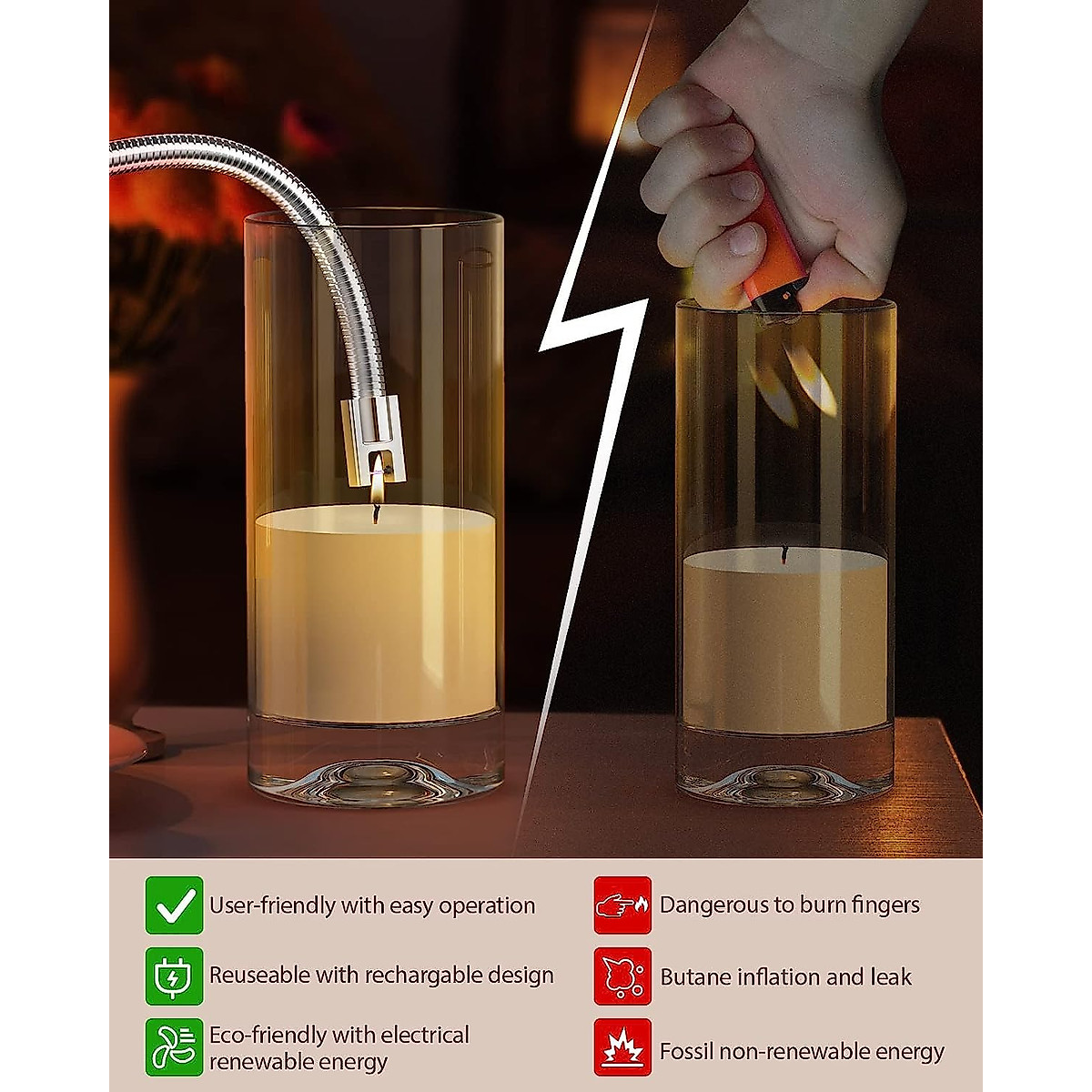 RONXS Candle Lighter, Electric Lighter, Rechargeable Type C Lighters Arc Lighter with LED Battery Display, Flameless Long Lighters for Candles Grill BBQ Camping (Black)