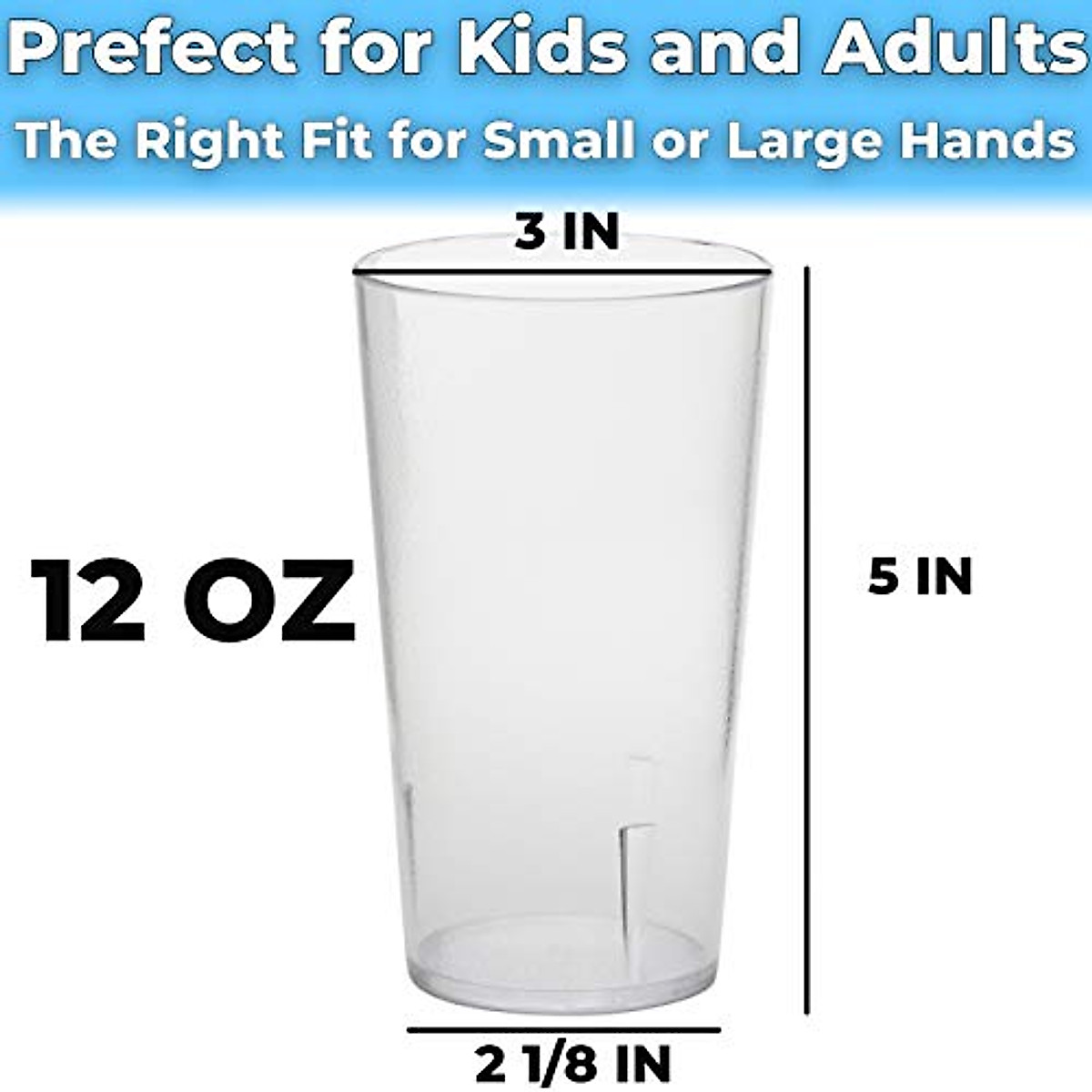 Avant Grub Restaurant Grade, BPA Free Clear Plastic Drinking Cup 12pk. Break Resistant Glasses Are Reusable, Stackable and Shatterproof, Clear, 12.0 oz