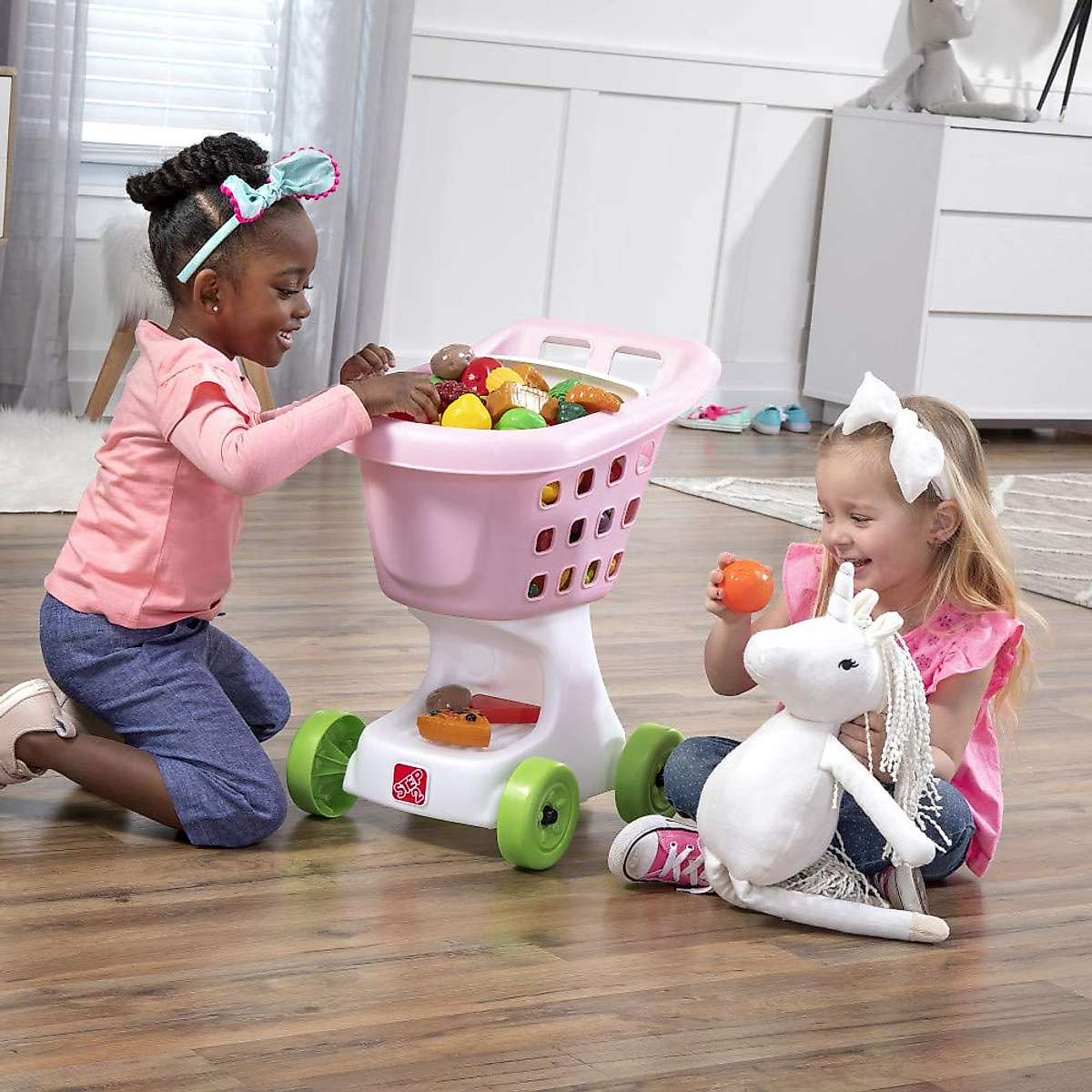 Step2 Little Helper's Shopping Cart for Kids, Play Grocery Cart, Made of Durable Plastic, for Toddlers 2+ Years Old, Pink
