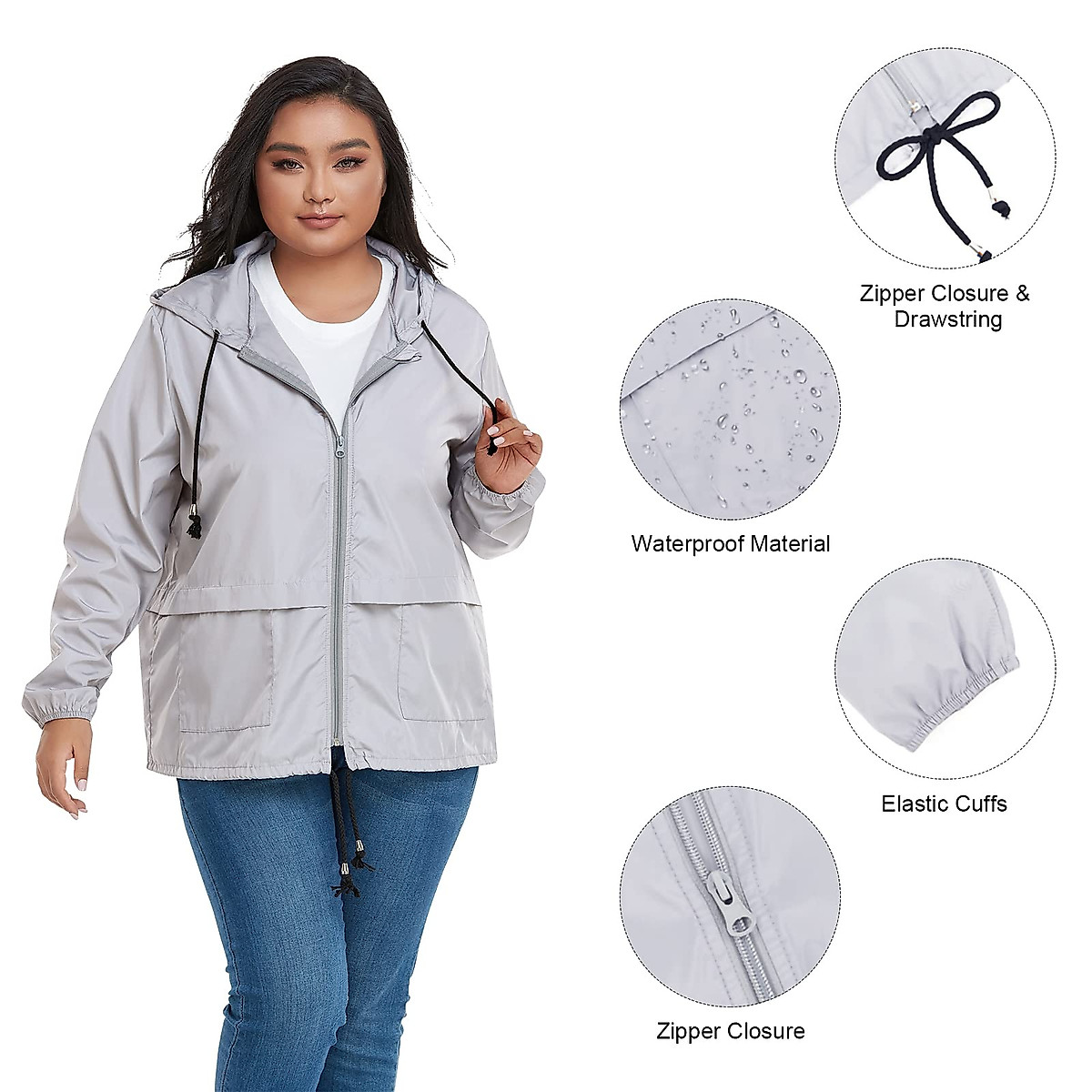 American Trends Plus Size Women Rain Coats Lightweight Waterproof Outdoor Rain Jacket Hooded Packable Windbreaker Jacket for Women A Black 3XL