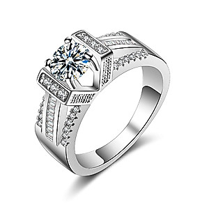 YAZILIND Retro Women Platinum Plated Geometrical Cubic Zirconia Wedding Engagement Band Ring Size 9