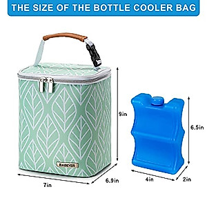 BABEYER Breast Milk Cooler Bag with Ice Pack Fits 4 Baby Bottles Up to 9 Ounce, Baby Bottle Bag for Nursing Mom Daycare-Green