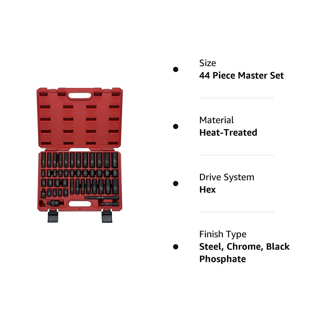 NEIKO 02440A 3/8-Inch-Drive Impact Socket Set, SAE Sizes 5/16" to 3/4" and Metric Sizes 8 mm to 19 mm, Includes Extension Bars and U-Joint, 44 Pieces