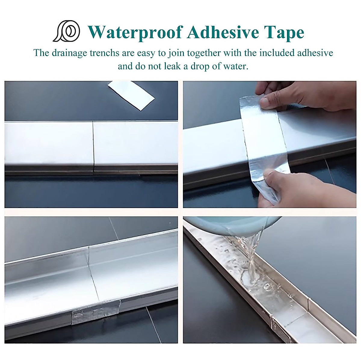 Blazea Channel Drainage Trench Drain System, Heavy Duty Stainless Steel Channel Drain Kit, Floor Trough Guttering for Patio Deck Bathroom, Easy to Install(7x3cm(2 3/4x1 1/8"))