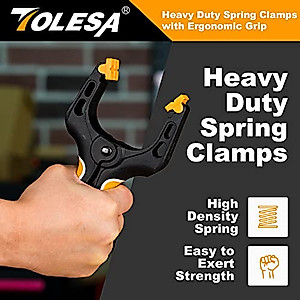 TOLESA Heavy Duty Spring Clamps 7 Inch - 4PCS Large Wood Clamps with Powerful Clamping Force 30 Lbs - Deep Throat Clamps for Woodworking Wood Gluing Photography Backdrop Tarp Pool Cover Holding