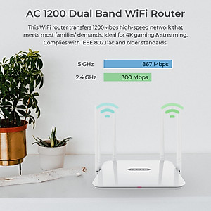 Gigabit WiFi Router,WAVLINK Home Router 1200Mbps WiFi Router,High Power Wireless Wi-Fi Router,Dual Band 5Ghz+2.4Ghz with 2 x 2 MIMO 5dBi Antennas Internet Router