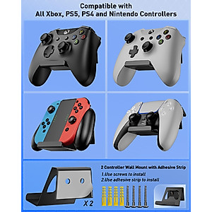 ZAONOOL Wall Mount for Nintendo Switch and Switch OLED with 2 Controller Wall Holders, Metal Wall Mount Kit Stand with 5 Game Card and 4 JoyCon Shelfs, Safely Store Console Near or Behind TV, Black