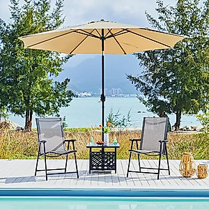 Yaheetech Patio Chairs Outdoor Chairs Set of 2 Portable Dining Chairs with Armrests for Camping, Lawn Yard Beach, Folding Patio Chairs 2-Pack Patio Chairs Metal Frame