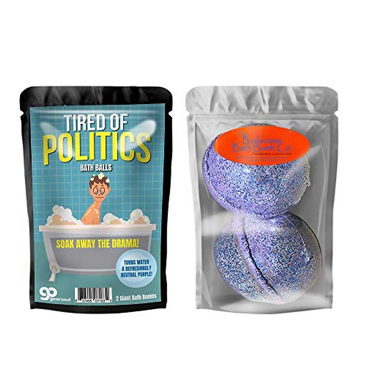 Tired of Politics Bath Balls - Funny Bath Bombs, XL Black Amethyst Fizzers, Handcrafted, Made in The USA, 2 Count