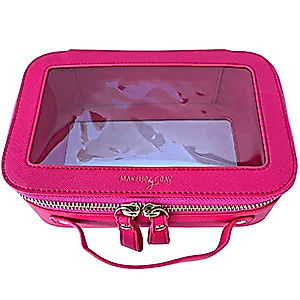 Makeup by Gray TSA Approved Toiletry Bag for Women, Clear Makeup Bag, Heavy Duty Cosmetic Bag for Traveling- Water Resistant, Luxury Vegan Leather (Hot Pink)