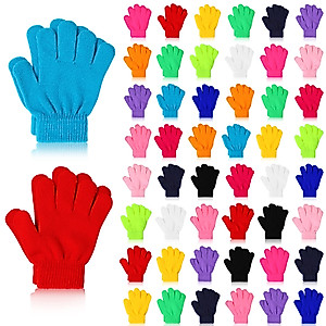 Handepo 50 Pairs Kids Winter Gloves Bulk Stretchy Full Finger Knitted Gloves Winter Warm for Boys Girls(Mixed Colors)