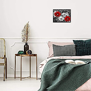 Bathroom Decor Canvas Red Flower Wall Art Poster Unframed Bedroom Decor Red Bathroom Accessories Modern Red Flower On Black and White Wall Art Canvas Pictures Prints for Living Room Home Decor