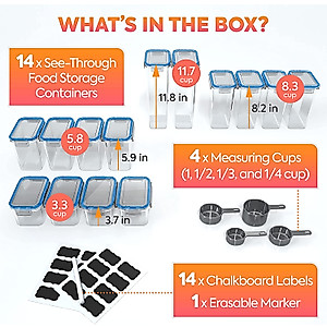 Mueller Food Storage Containers with Lids Airtight, 14-Piece Cereal Containers Storage, Kitchen & Pantry Organization Storage with 14 Labels, 4 Measuring Cups and Marker, Dark Blue