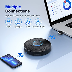 Bluetooth Speakerphone - EMEET M2 Max 48kHz Professional 4 HD Mics Conference Speaker up to 15 People, VOICEIA Noise Reduction & Enhanced 360° Voice Pickup, USB Dongle Daisy Chain For Home Office Gray
