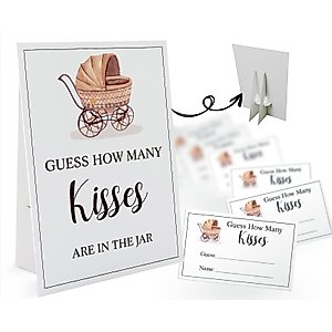 Guess How Many Kisses Are in the Jar Game-1 Standing Sign and 50 Guessing Cards, Bridal Shower Games, Baby Shower Sign, for Boys Girls Baby Shower Favors and Weddings Party Decoration-15