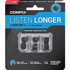 Comply Comfort Plus Tsx-100 Memory Foam Earphone Tips, Fits Etymotic, Klipsch, Westone & More (Medium, 3 Pairs), Black