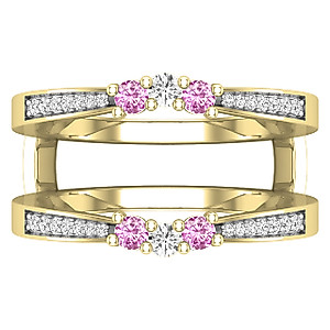 Dazzlingrock Collection Round Pink Sapphire and White Diamond Enhancer Double Wrap Guard Anniversary Band Ring for Women in 14K Yellow Gold, Size 6.5