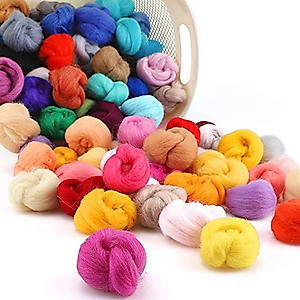 Habbi 100 Colors Needle Felting Wool - Fibre Wool Roving for DIY Craft Materials, Needle Felt Roving for Spinning Blending Custom Colors