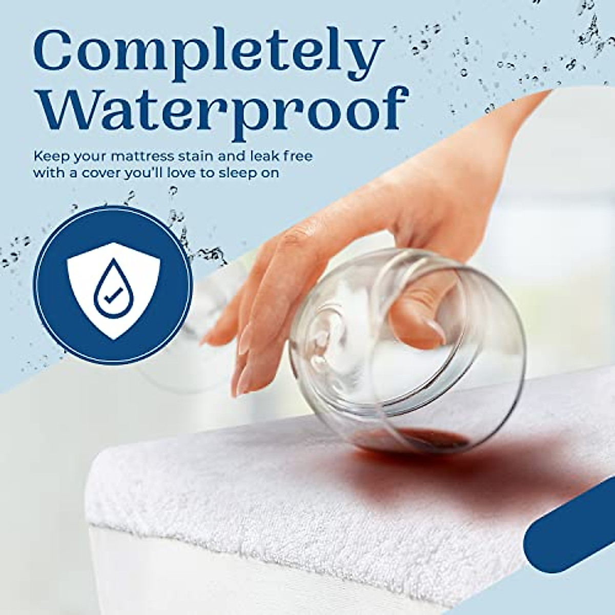 FeelAtHome Fitted 100% Waterproof Mattress Cover (Full XL Size) - Breathable Super Soft & Noiseless Cotton Terry Fabric Matress Fitted Cover White