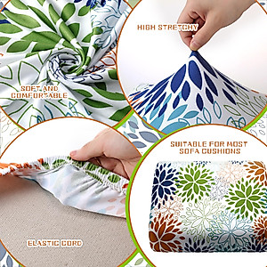 Hosuly 8 Pcs Spring Dahlia Sofa Cushion Cover for Patio Summer Floral Stretch Outdoor Sofa Seat Cushions Covers Tropical Flower Indoor Replacement Couch Slipcover Flexibility Chair Seat Cover
