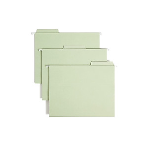 Smead FasTab Hanging Fastener File Folder with SafeSHIELD Fasteners, 1/3-Cut Built-in Tab, Letter Size, Moss, 18 per Box (65120)