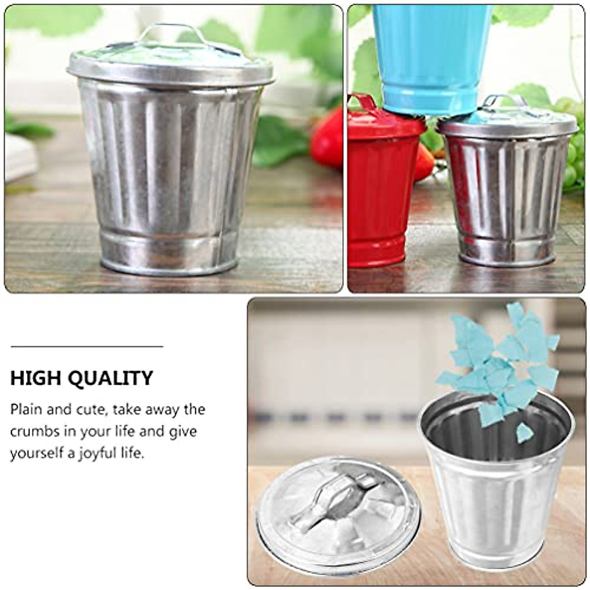 Toddmomy Mini Desktop Trash Can with Lid Tiny Garbage Can Metal Rubbish Bin for Home Office Countertop