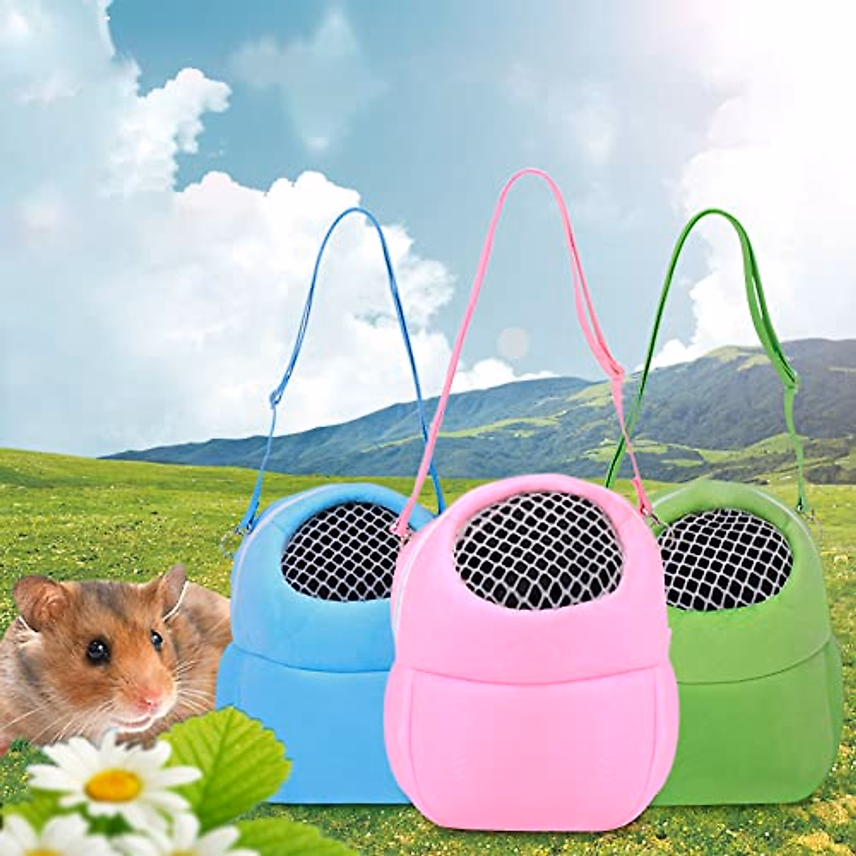 Pet Hamsters Carrier Bag Breathable Portable Outgoing Travel Backpack with Shoulder Strap for Small Pets Hamster, Hedgehog, Sugar Glider, Chinchilla, Guinea Pig (Green S)