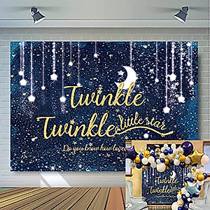 Twinkle Twinkle Little Star Backdrop Night Sky Shinning Star and Moon Galaxy Space Photography Background Glitter Star Children Birthday Baby Shower Party Supplies 7x5FT