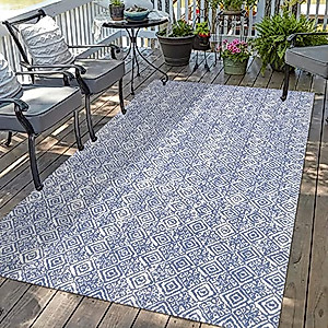 HEBE Large Boho Area Rug 4'x6' Machine Washable Vintage Bohemian Rug Cotton Boho Outdoor Rug Farmhouse Floor Carpet for Kitchen Entryway Living Room Bedroom Decor,Blue