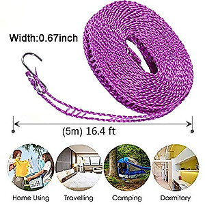 Foshine 2 Pack Clotheslines 1.64ft Length Camping Clothesline Clothes White Purple Drying Rope Portable Windproof Travel 5m Clothesline for Indoor Outdoor Laundry Perfect Windproof Clothes Line