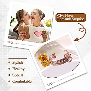 Jecanori Magnetic Copper Bracelet and Copper Ring for Women Men,Vintage Flower Wristband Brazaletes Magnetic Field Therapy Gifts