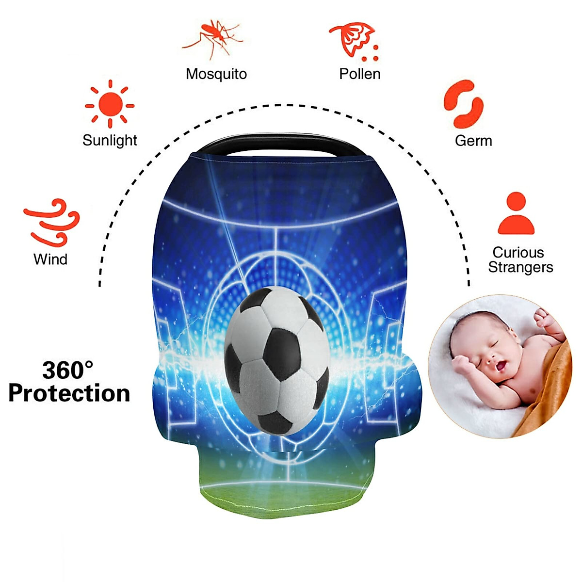 Sport Ball Football Soccer Carseat Canopy Cover,Breastfeeding Cover Nursing Cover Scarf Breathable,Baby Car Seat Cover