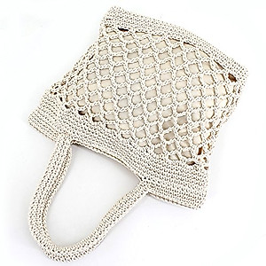 Adela Women Girl Straw Woven Handbag Beach Crochet Bag Travel Large Capacity Tote (Off-white)