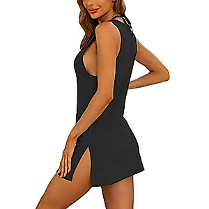 YYA Sexy Tank Nightgowns for Women Sleeveless Sleep Shirts Chemise Night Lingerie Dress A-black