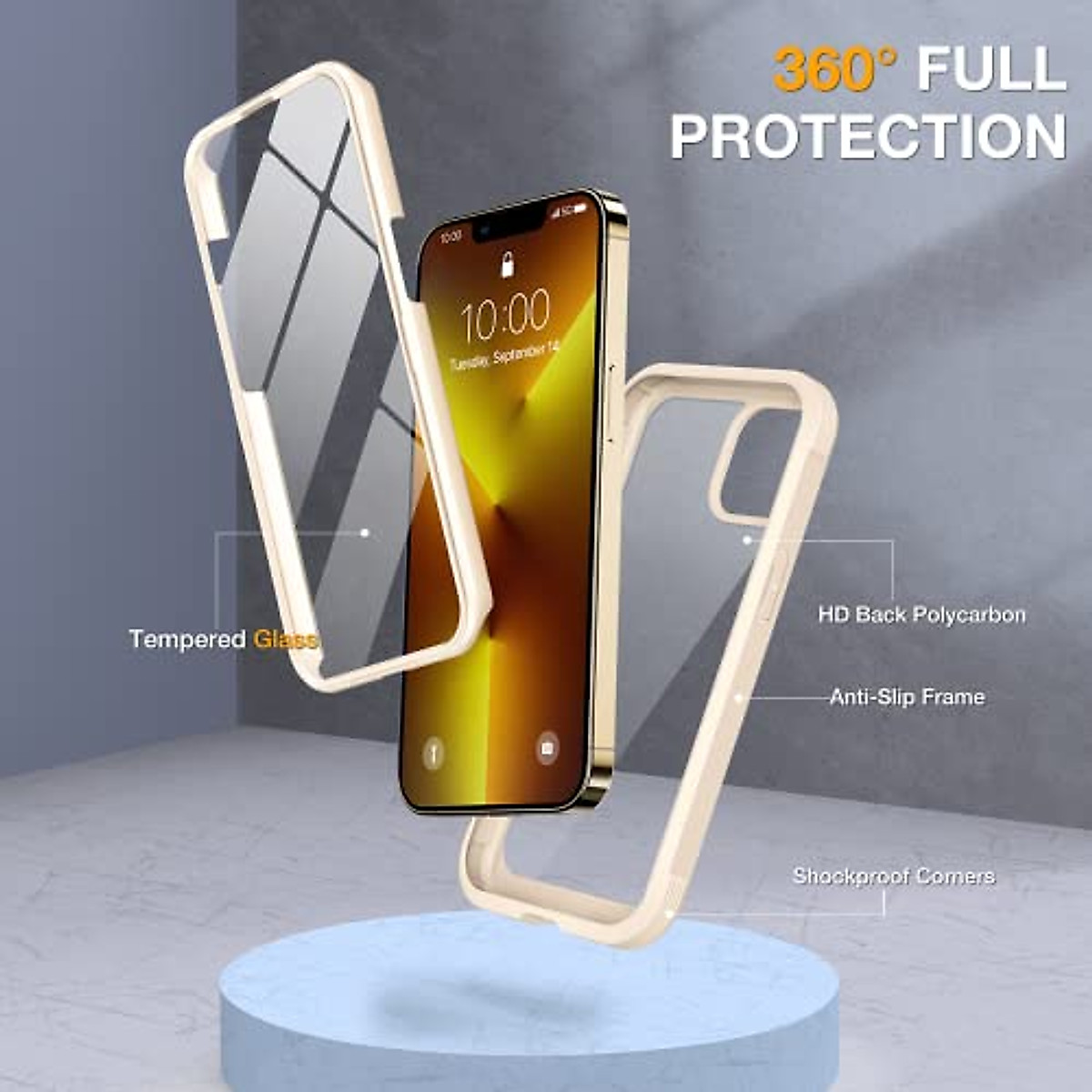 Miracase Glass Case for iPhone 13 Pro Max 6.7 inch, Upgrade Full-Body Clear Bumper Case with Built-in 9H Tempered Glass Screen Protector for iPhone 13 Pro Max, Bean Yellow