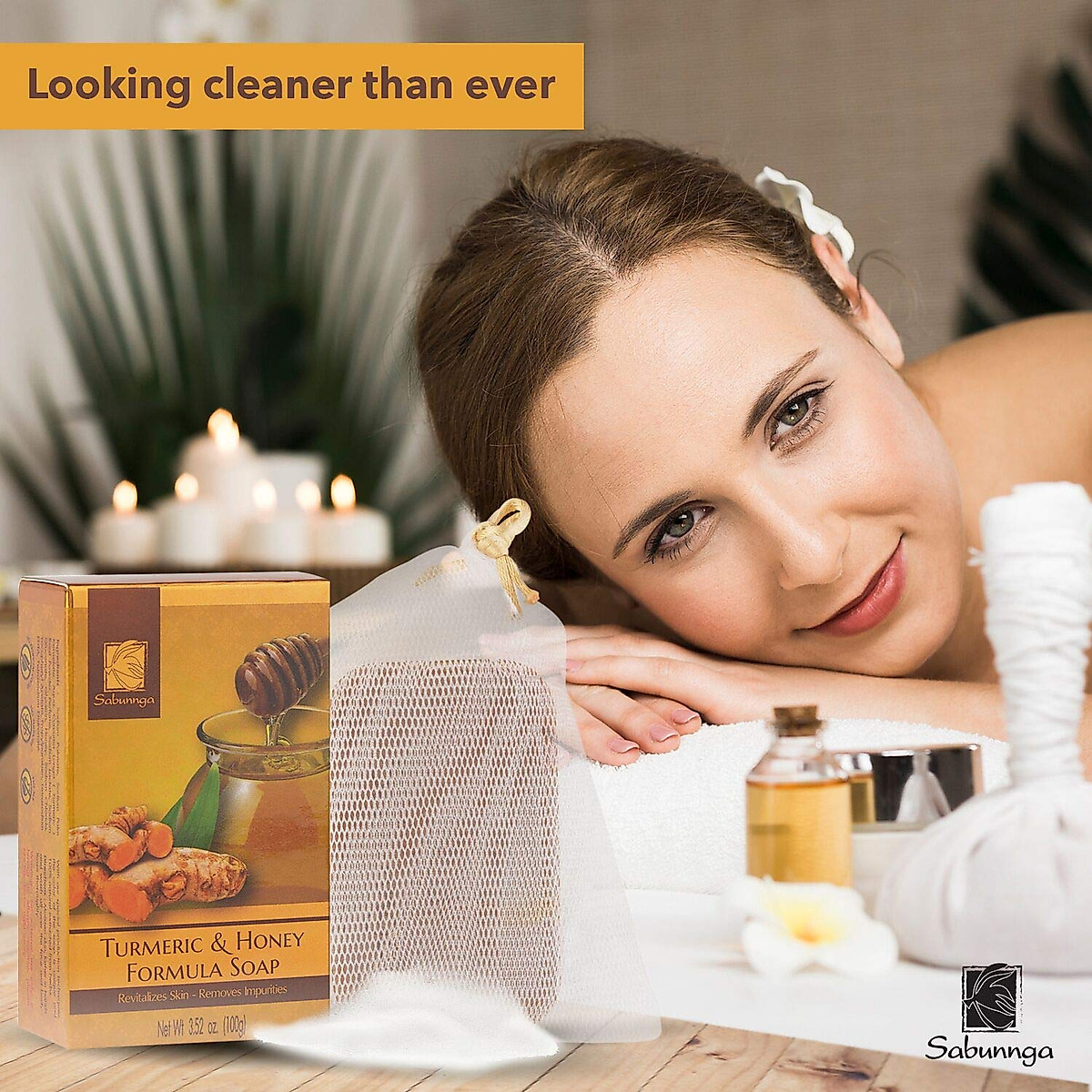 Sabunnga Turmeric Soap Bar - Natural Turmeric Soaps Honey , PH Balance Bars For Face & Body , Fade Dark Spots Gentle Exfoliating