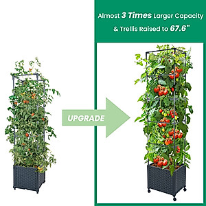 GREEN MOUNT Raised Garden Bed Planter Box with Trellis for Climbing Vegetables Plants, 67.6" Outdoor Tomatoes Planters Tomato Cage w/Wheels