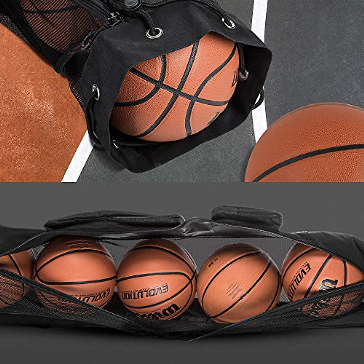 Fitdom Heavy Duty XL Basketball Mesh Equipment Ball Bag w/ Shoulder Strap Design for Coach with 2 Front Pockets for Coaching & Sport Accessories. This Team Tube Carrier Can Store Up to 5 Basketballs (Black)