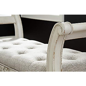Signature Design by Ashley Realyn French Country Upholstered Tufted Accent Bench, Antique White