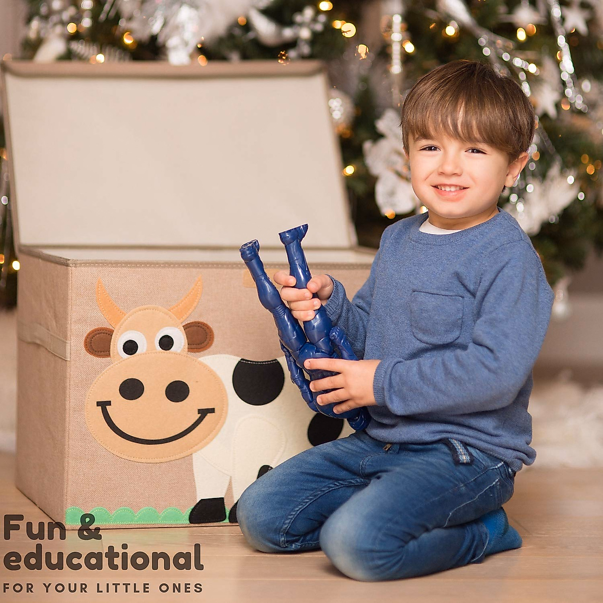 Hurricane Tots Large Toy Chest. Canvas Soft Fabric Children Toy Storage Bin Basket with Flip-top Lid. Collapsible Gray Toy Box for Kids, Boys, Girls, Toddler and Baby Nursery Room