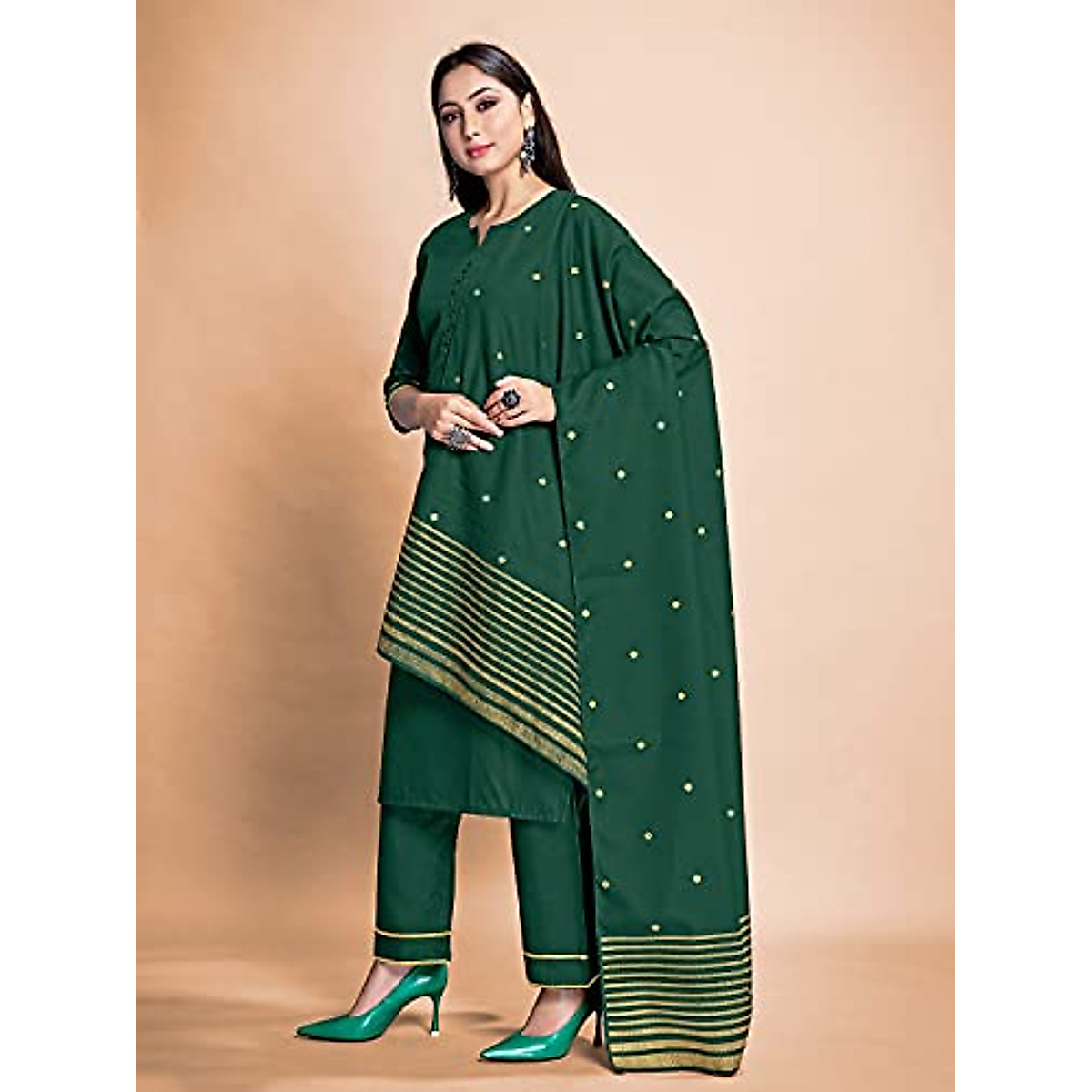 Indian Kurti for Womens With Pant Dupatta | Rayon Foil Printed Dress Kurtis Kurta For Women Dress Green
